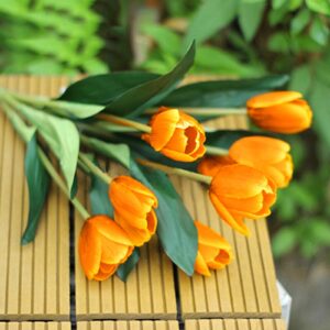 bluelans® 9 heads artificial silk real touch tulips flower bouquet home room or birthday garden decoration (orange)