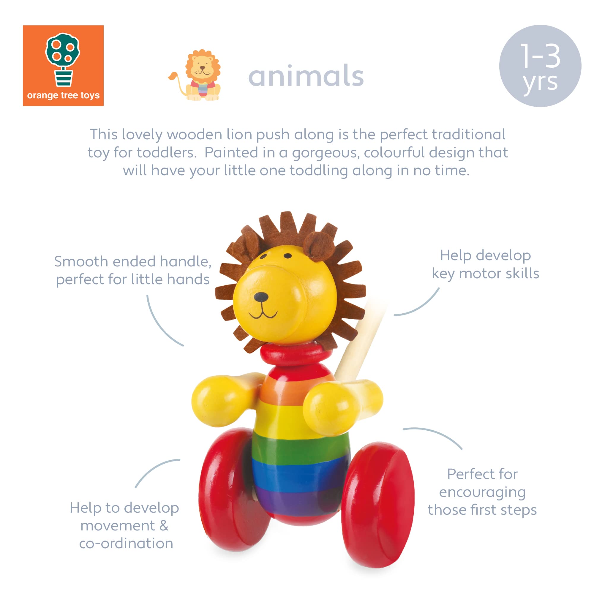 Orange Tree Toys - Lion - Wooden Push Along