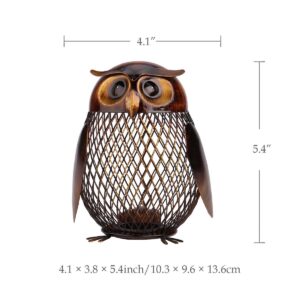 Tooarts Owl Shaped Metal Coin Bank Box Handwork Crafting Art