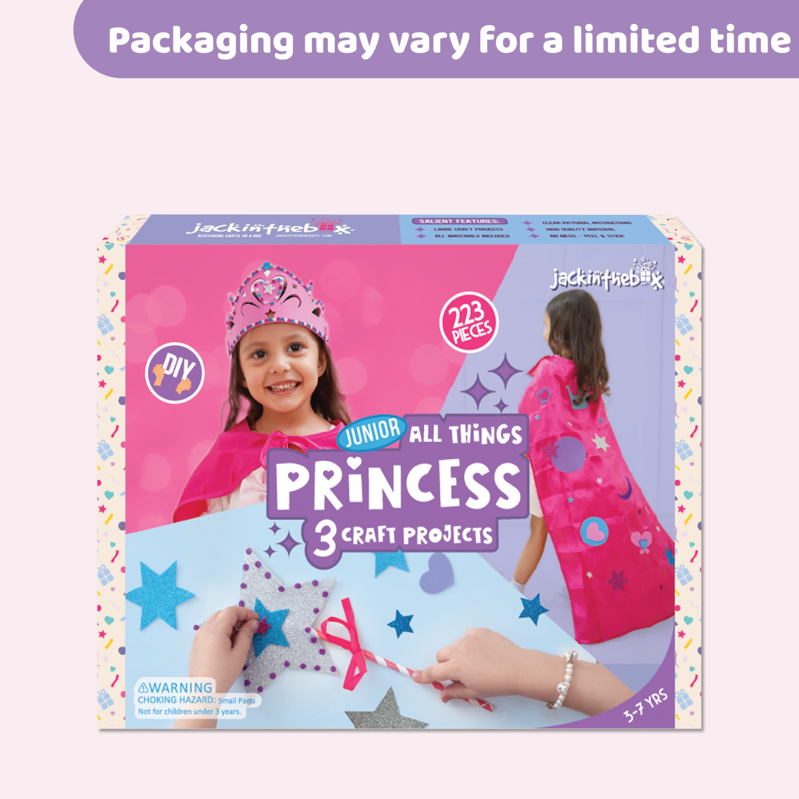 jackinthebox Princess Themed Arts and Crafts for Girls - Make a Cape, Tiara and Wand, Best Gift for Girls Ages 5 6 7 8 Years, 3 Craft Projects in 1 Box..