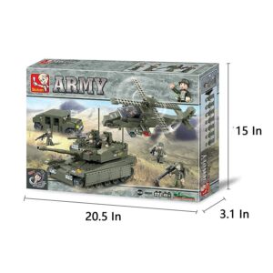 Sluban M38-B0309 Amphibious Onrush Blocks Army Bricks Toy-K-1 Tank and Hind Helicopter and Hummer Squad Car