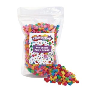 colorations fun shapes pony beads, 1lb, set of 1800 beads, lacing hole 1/8 inches, craft, hobby, arts & crafts, fun, art supplies, fun shaped pony beads