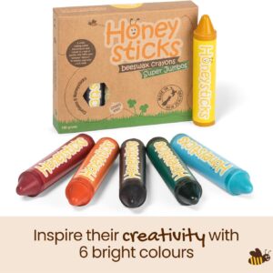 Honeysticks Super Jumbo Crayons (6 Pack) - 100% Pure Beeswax Crayons with Food Grade Colors, Non Toxic Crayons for Toddlers 1-3 Unbreakable, Extra Large Crayons, Easy to Hold and Use, Eco-Friendly