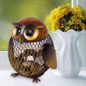 Tooarts Owl Shaped Metal Coin Bank Box Handwork Crafting Art