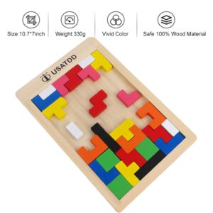 USATDD Wooden Puzzles Blocks Brain Teasers Toy Russian Tangram Colorful Jigsaw Game Montessori Intelligence STEM Preschool Educational Gift for Baby Toddlers Kids 3 4 5 6 7 Years Old Boys Girls 40Pcs