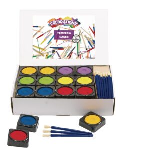 colorations individual tempera cake classroom pack classroom supplies for arts and crafts multicolor variety pack, model:tempak, blue,green,multicolor,orange,purple,red, 36 piece set