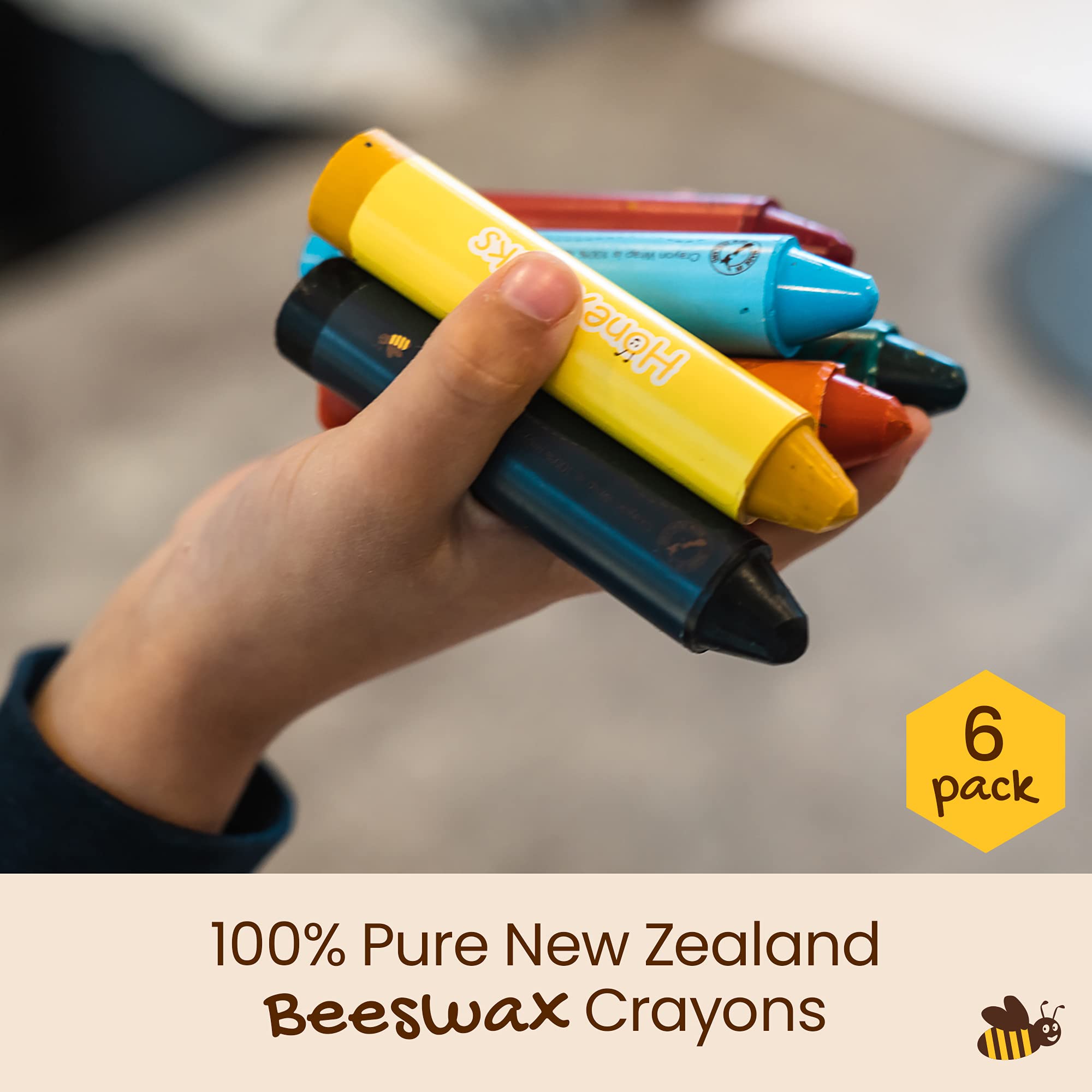 Honeysticks Super Jumbo Crayons (6 Pack) - 100% Pure Beeswax Crayons with Food Grade Colors, Non Toxic Crayons for Toddlers 1-3 Unbreakable, Extra Large Crayons, Easy to Hold and Use, Eco-Friendly