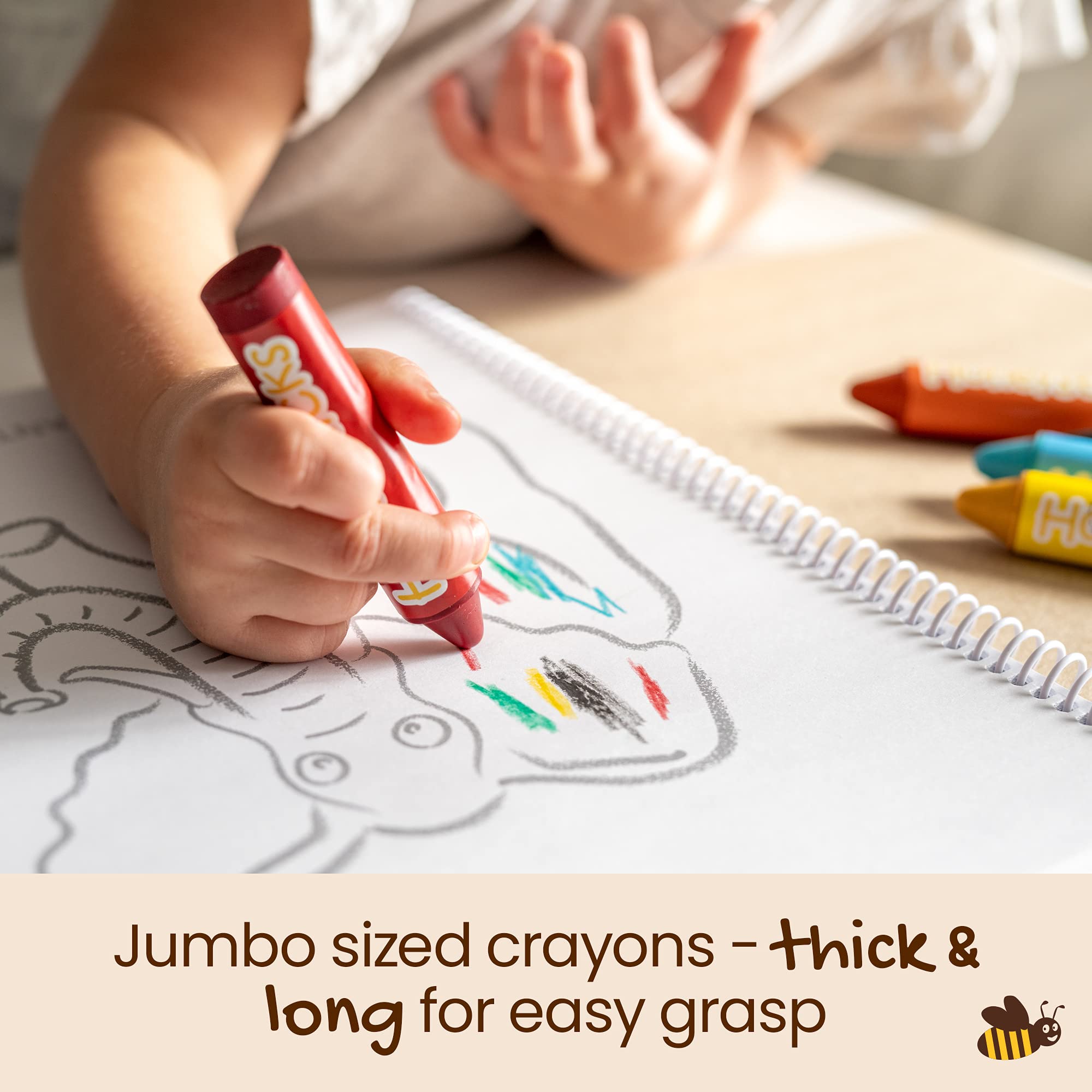 Honeysticks Super Jumbo Crayons (6 Pack) - 100% Pure Beeswax Crayons with Food Grade Colors, Non Toxic Crayons for Toddlers 1-3 Unbreakable, Extra Large Crayons, Easy to Hold and Use, Eco-Friendly