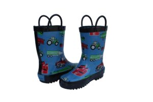 foxfire for kids blue rubber boot with farm equipment rubber boots size 8