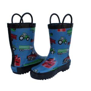 Foxfire for Kids Blue Rubber Boot With Farm Equipment Rubber Boots Size 8