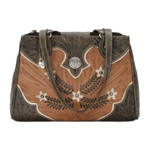 american west leather desert wildflower large 3 compartment shopper, golden tan