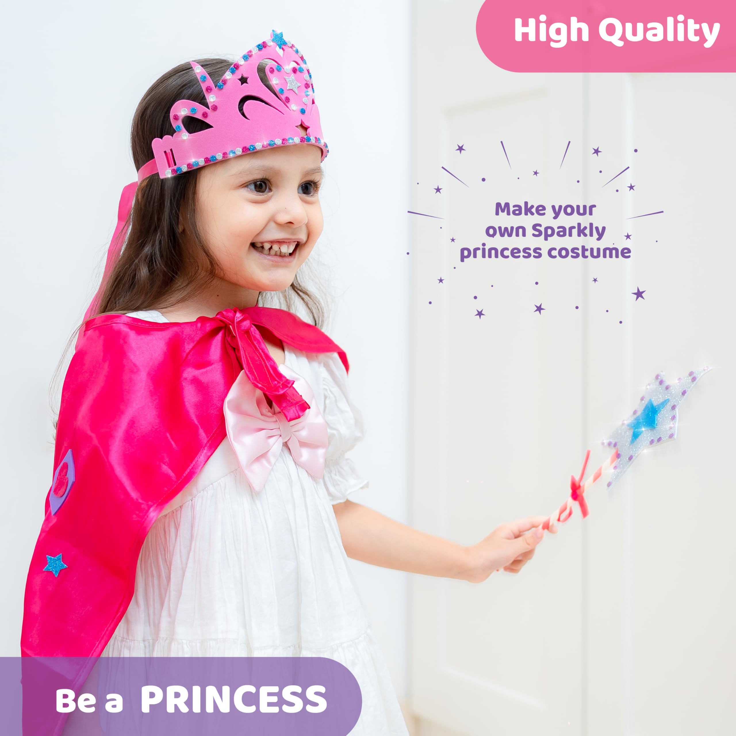 jackinthebox Princess Themed Arts and Crafts for Girls - Make a Cape, Tiara and Wand, Best Gift for Girls Ages 5 6 7 8 Years, 3 Craft Projects in 1 Box..