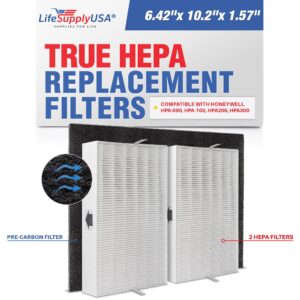 complete replacement filter set (2 hepa 1 carbon) for honeywell hpa090 hpa100 hpa200 hpa300 series air purifiers