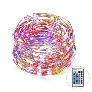 66ft led multi-color dimmable copper wire string lights with remote control, waterproof rope lights for gardens, homes, patio, wedding, party(200leds, 66ft)