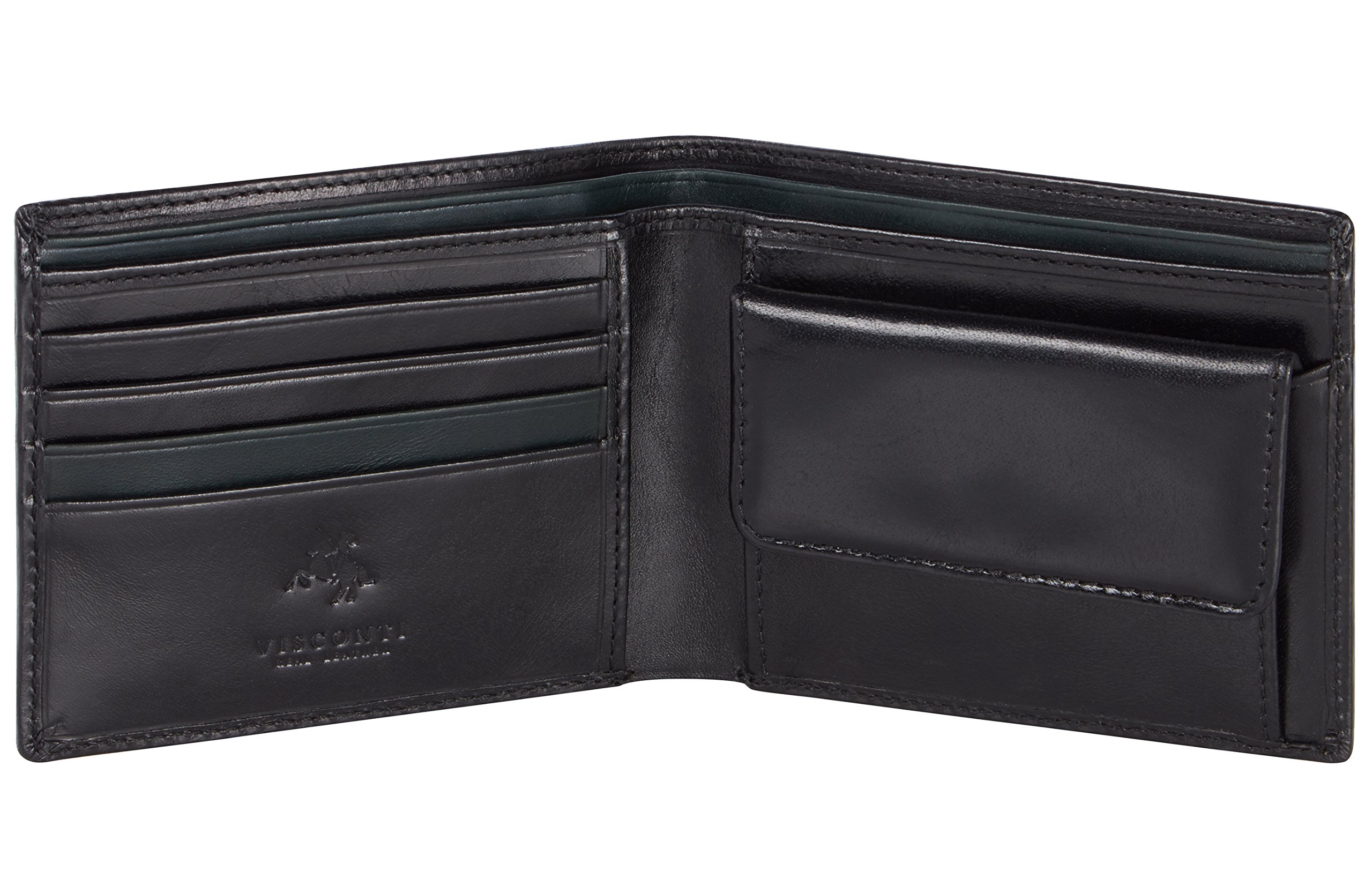 Visconti AER-29 Aero Genuine Leather Mens Bi-Fold Wallet w/Coin Pouch black/green