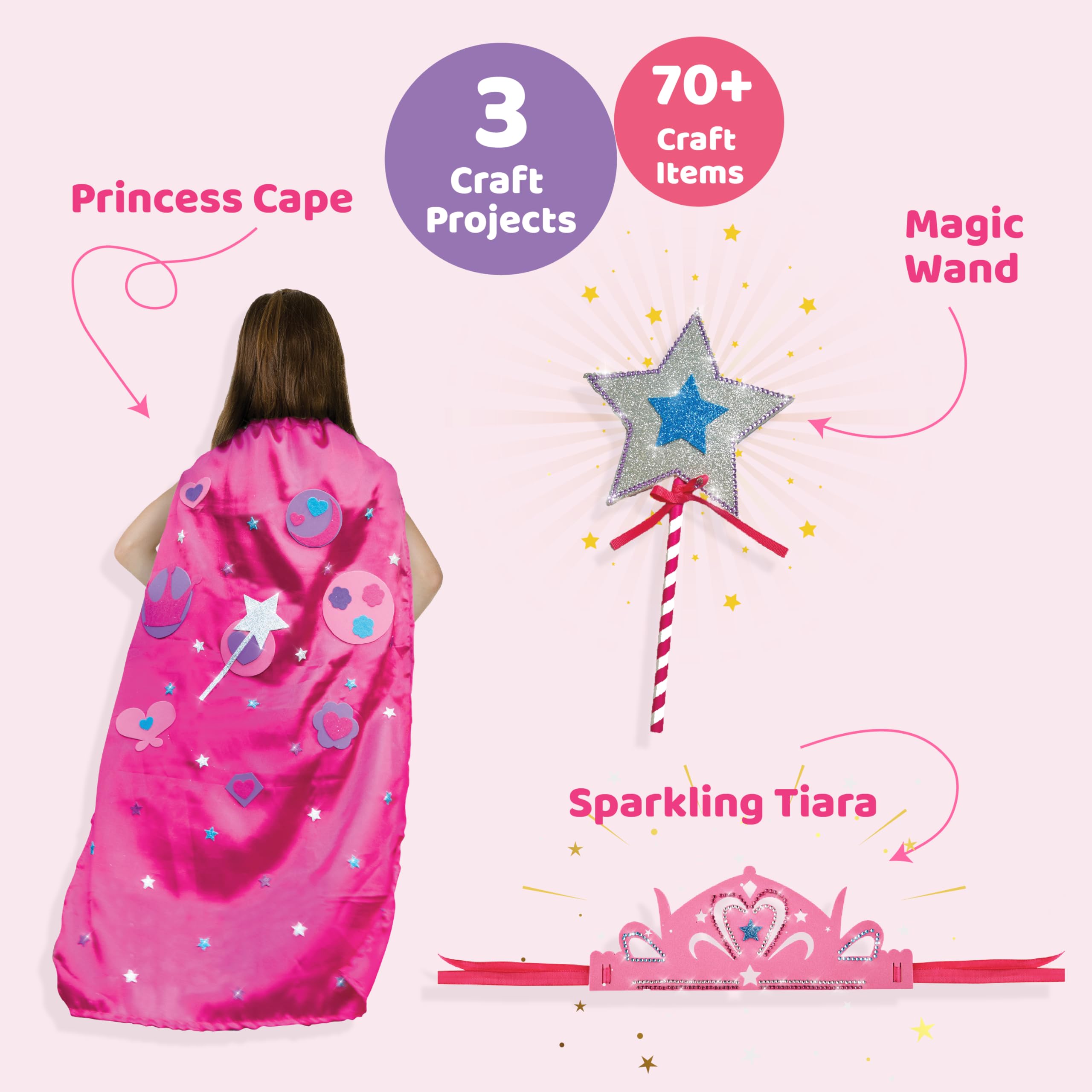 jackinthebox Princess Themed Arts and Crafts for Girls - Make a Cape, Tiara and Wand, Best Gift for Girls Ages 5 6 7 8 Years, 3 Craft Projects in 1 Box..