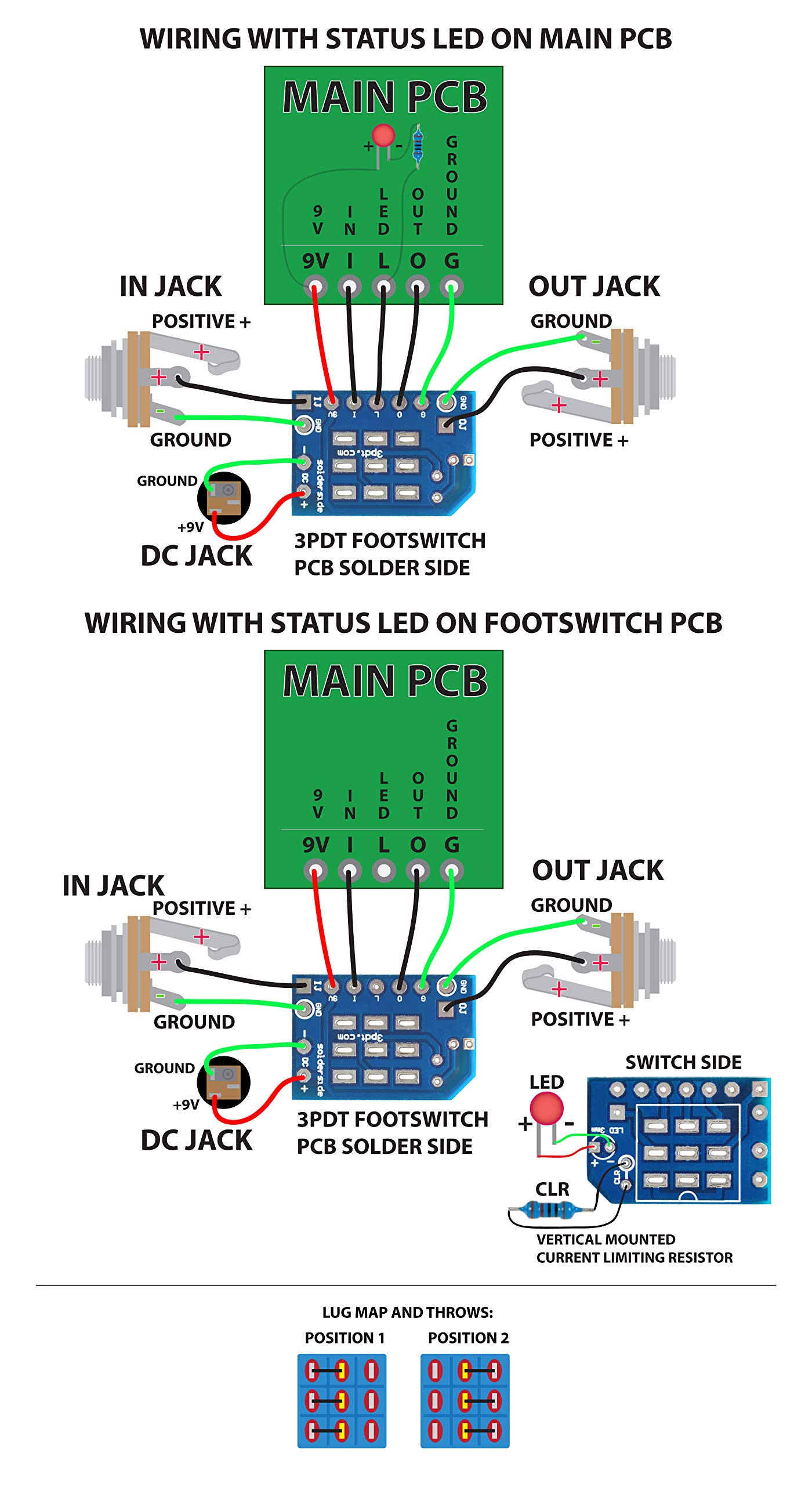 10 pcs 3pdt Stomp Footswitch incl PCB incl metal washer, for Guitar Pedal True Bypass foot switch 9 pin