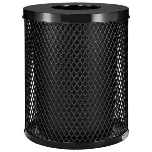 global industrial thermoplastic coated mesh receptacle w/flat lid, 36 gallon, black