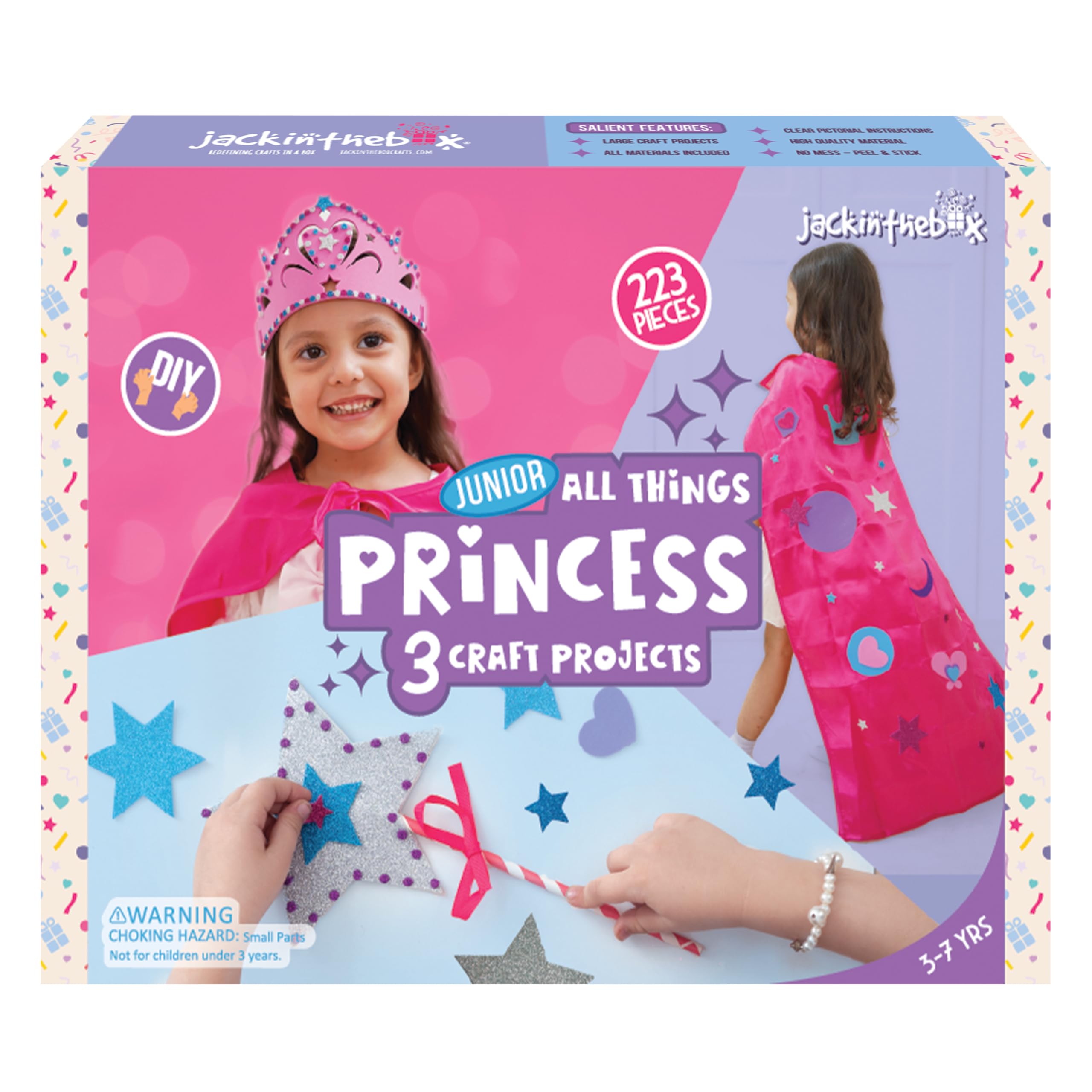 jackinthebox Princess Themed Arts and Crafts for Girls - Make a Cape, Tiara and Wand, Best Gift for Girls Ages 5 6 7 8 Years, 3 Craft Projects in 1 Box..