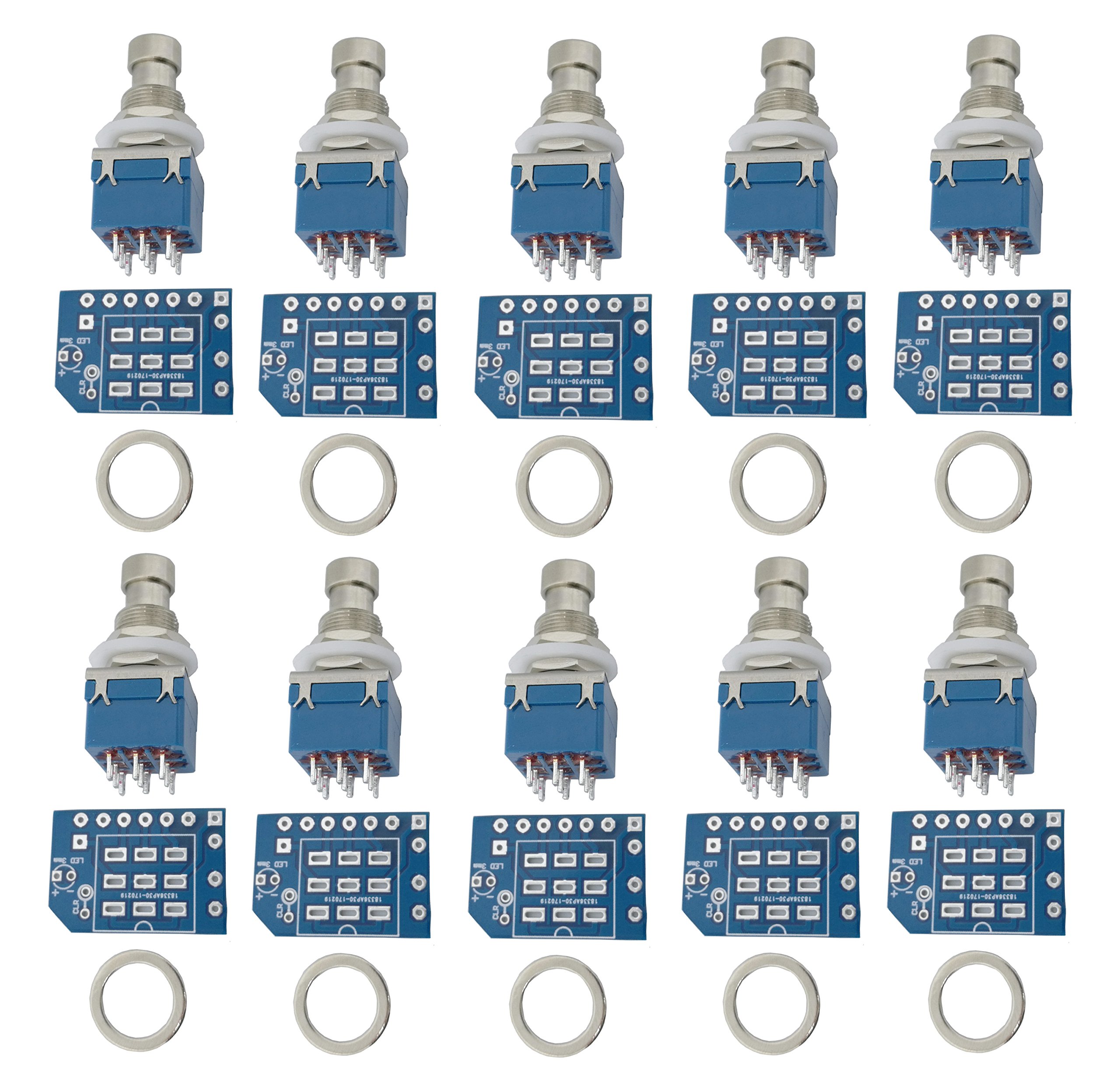 10 pcs 3pdt Stomp Footswitch incl PCB incl metal washer, for Guitar Pedal True Bypass foot switch 9 pin