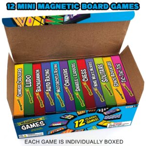 Magnetic Board Game Set by GAMIE - Includes 12 Retro Fun Games - 5" Compact Design - Individually Boxed - Teaches Strategy & Focus - Great for Road Trip/Travel/Camping - Best Gift for Kids Ages 6+