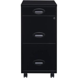 Pemberly Row 3 Drawers 29.52" Vertical Black Metal Filing Cabinet Lockable Pre-Assembled Movable Letter Size for Home, Office