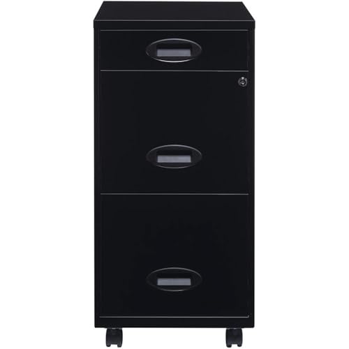 Pemberly Row 3 Drawers 29.52" Vertical Black Metal Filing Cabinet Lockable Pre-Assembled Movable Letter Size for Home, Office