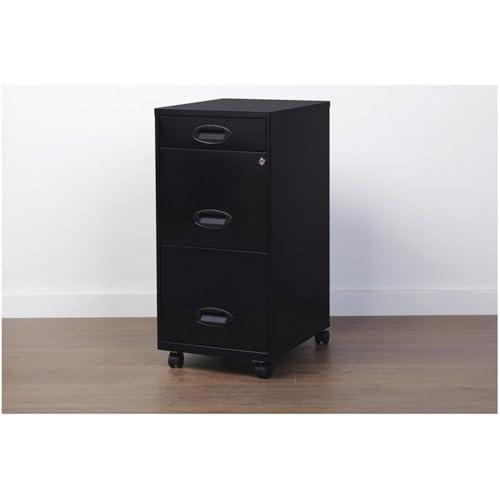 Pemberly Row 3 Drawers 29.52" Vertical Black Metal Filing Cabinet Lockable Pre-Assembled Movable Letter Size for Home, Office