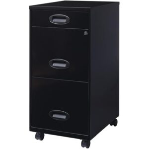 Pemberly Row 3 Drawers 29.52" Vertical Black Metal Filing Cabinet Lockable Pre-Assembled Movable Letter Size for Home, Office