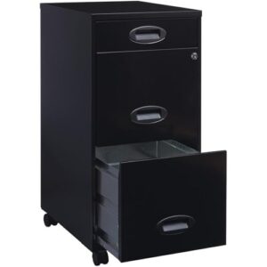 Pemberly Row 3 Drawers 29.52" Vertical Black Metal Filing Cabinet Lockable Pre-Assembled Movable Letter Size for Home, Office