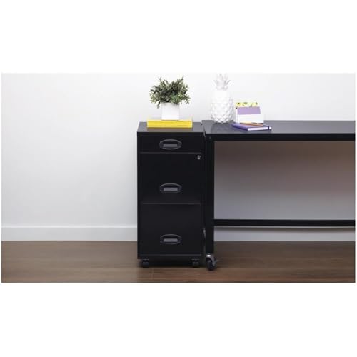 Pemberly Row 3 Drawers 29.52" Vertical Black Metal Filing Cabinet Lockable Pre-Assembled Movable Letter Size for Home, Office