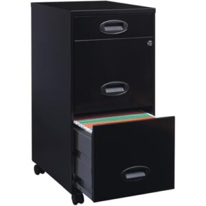 Pemberly Row 3 Drawers 29.52" Vertical Black Metal Filing Cabinet Lockable Pre-Assembled Movable Letter Size for Home, Office