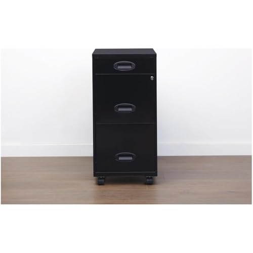 Pemberly Row 3 Drawers 29.52" Vertical Black Metal Filing Cabinet Lockable Pre-Assembled Movable Letter Size for Home, Office