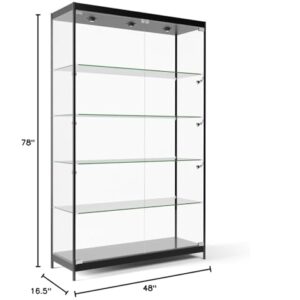 Displays2go 48 Inch Glass Display Case, Nine LED Lights, Four Shelves, Lockable Hinged Doors - Black (LESC4816BK)