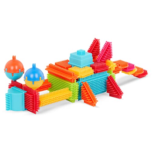 Battat- Bristle Blocks- STEM Interlocking Building Blocks- 80 pc Playset- Reusable Storage Bucket- Developmental Toys for Toddlers & Kids- Big Value Case- 2 Years +