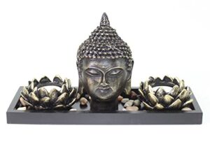 tabletop buddha head lotus tea light candle holder home decor relaxing gift zen garden series