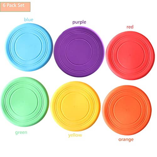 SUHEEUS Kids Flying Disc Toy Outdoor Playing Lawn Game Disk Flyer for Kindergarten Teaching Soft Silicone Colorful 6 Pack Bulk Set…