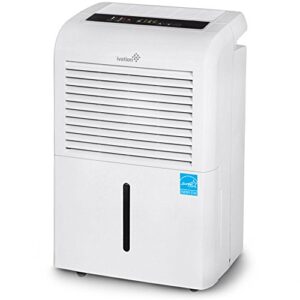 ivation 4,500 sq ft energy star dehumidifier, large capacity compressor dehumidifier includes programmable humidistat, hose connector, auto shutoff restart, washable filter, timer and casters