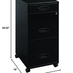 Pemberly Row 3 Drawers 29.52" Vertical Black Metal Filing Cabinet Lockable Pre-Assembled Movable Letter Size for Home, Office