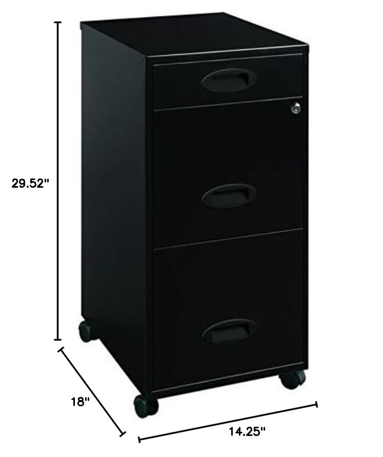 Pemberly Row 3 Drawers 29.52" Vertical Black Metal Filing Cabinet Lockable Pre-Assembled Movable Letter Size for Home, Office