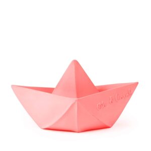 oli & carol origami bath toy boat - natural hevea rubber | toy boats for water play | bath tub toys for kids | baby toys | mold free bath toys | non toxic bath toys | hevea teether (pink)