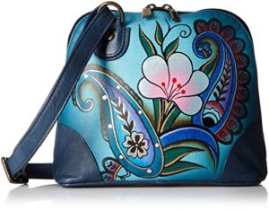 anna by anuschka women's hand painted leather small multi compartment zip-around organizer, denim paisley floral