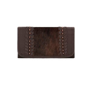 american west leather ladies' cow town chocolate with hair-fold wallet