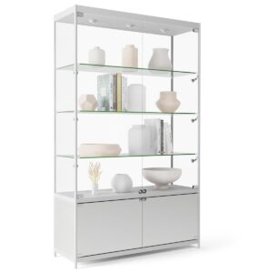 displays2go 48" retail showcase, 7 led lights, storage, lockable swinging doors - silver (lesc4816sb)