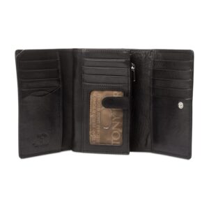 tony perotti womens italian cow leather trifold euro clutch wallet with id window and coin pouch in black