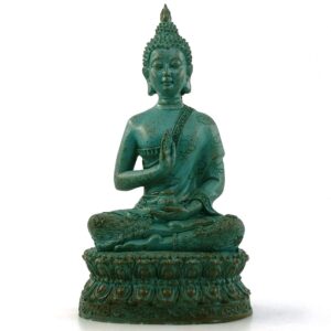 ornerx thai sitting buddha statue for home decor verdigris 6.7"