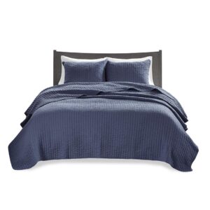 madison park keaton quilt set-casual channel stitching design all season, lightweight coverlet bedspread bedding, shams, king/cal king(104"x94"), stripe navy, 3 piece