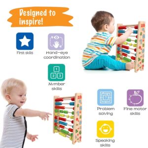 Sealive Classic Wooden Abacus for Kids Math, Educational Counting Toy with 100 Beads, 123 Learning Number Abacus for Toddler, Mathematics Toy Beads Game for Preschool Children Kindergarten