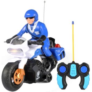 liberty imports rc police patrol motorcycle with 360 degree rotation - 2ch remote control cop motor bike for kids, toddlers