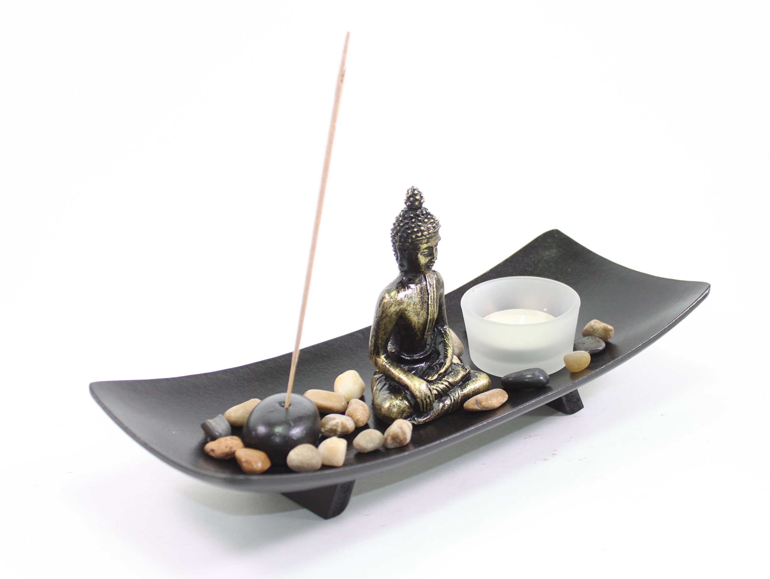 Tabletop Thai Buddha Zen Garden Rock Candle Holder Home Decor Relaxing Tranquility Gift